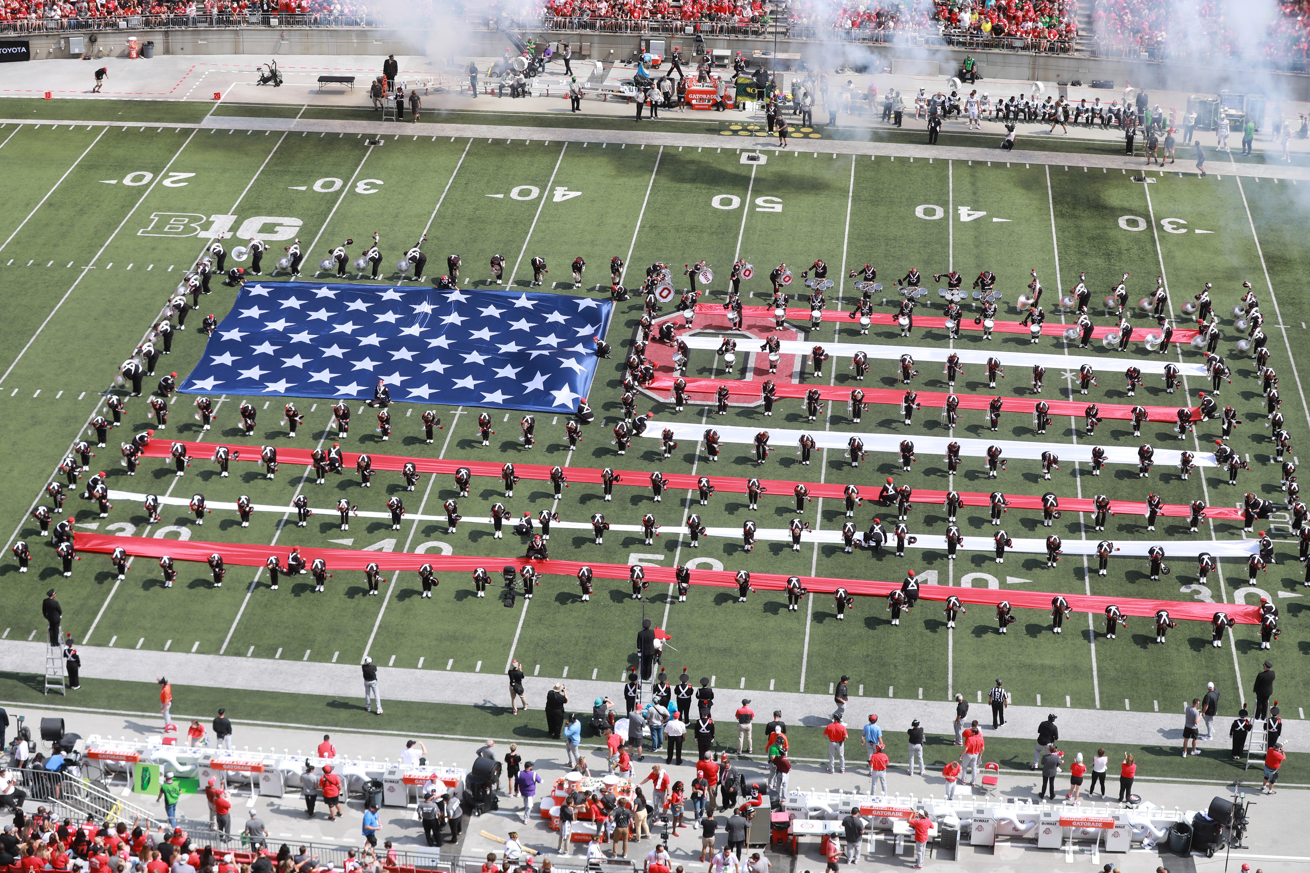Knocked down, Ohio State drum major Austin Bowman gets back up again