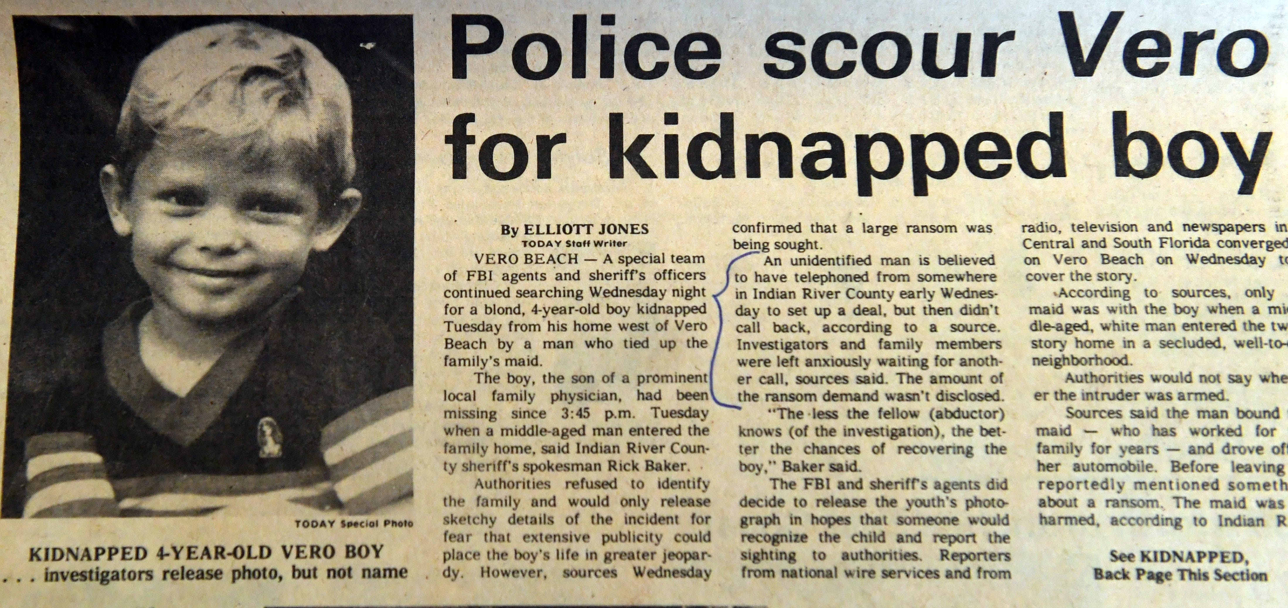 March 3, 1983 Florida Today archives: David Rattray, age 4, kidnapped