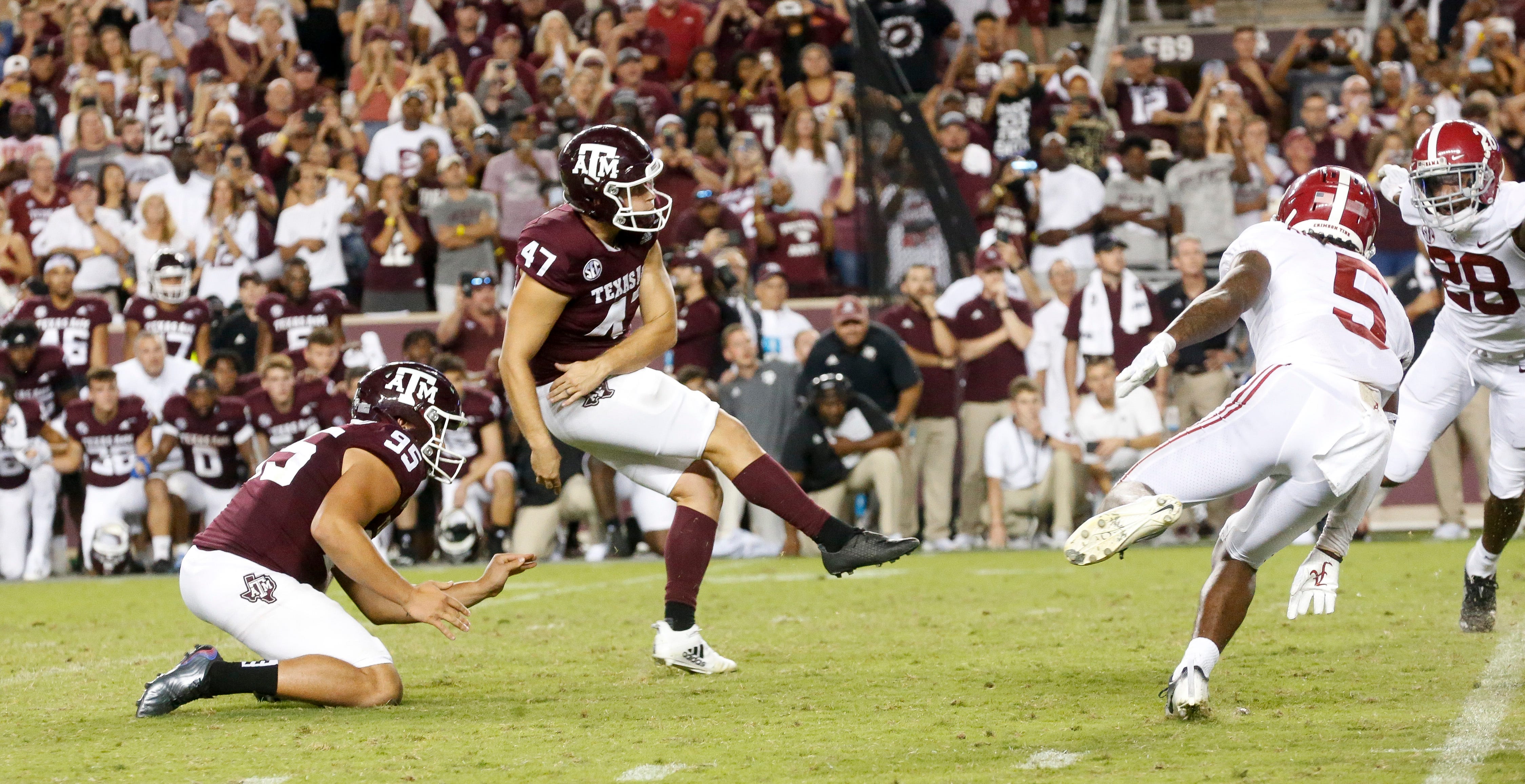 See TAMU's Seth Small game-winning field goal to beat Alabama football