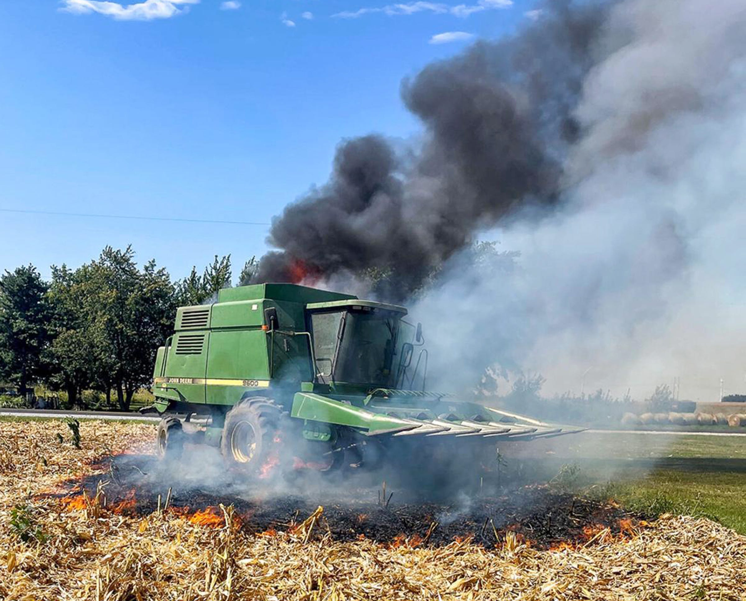 John Deere Combine On Fire