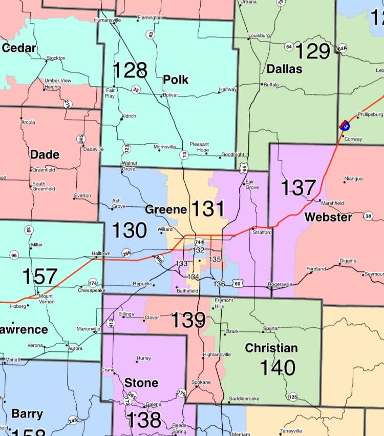 Final map of Springfield's House districts for Missouri Legislature