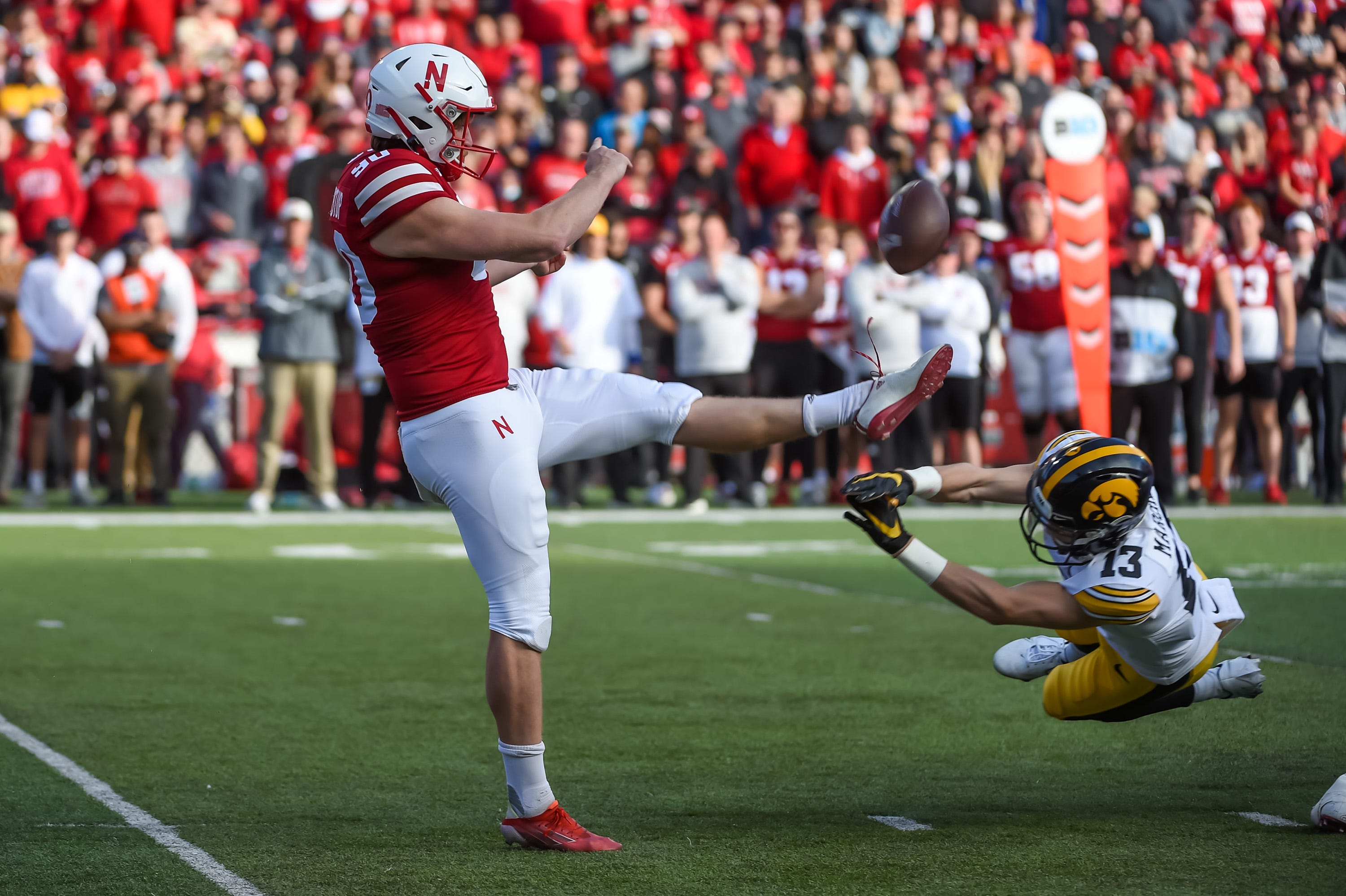 Iowa football blocks a Nebraska punt, returns it for a touchdown