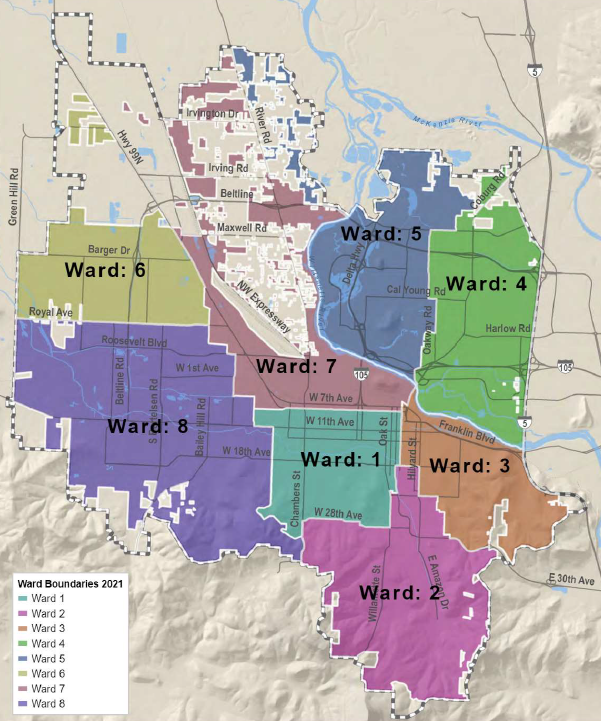 Here are new ward boundaries for the Eugene City Council
