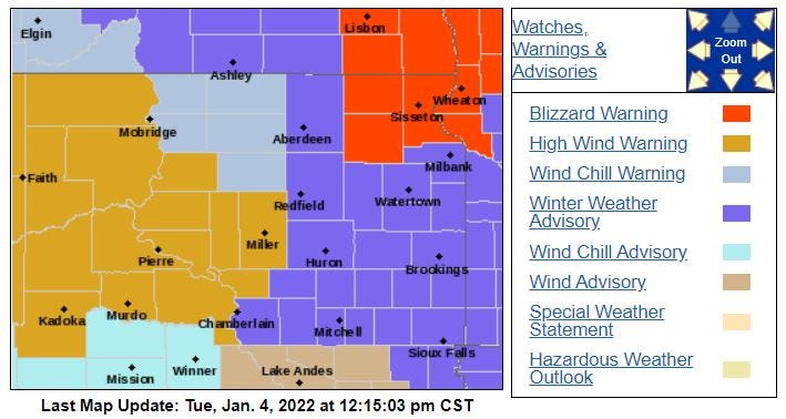South Dakota weather: High winds, blowing snow to impact eastern S.D.