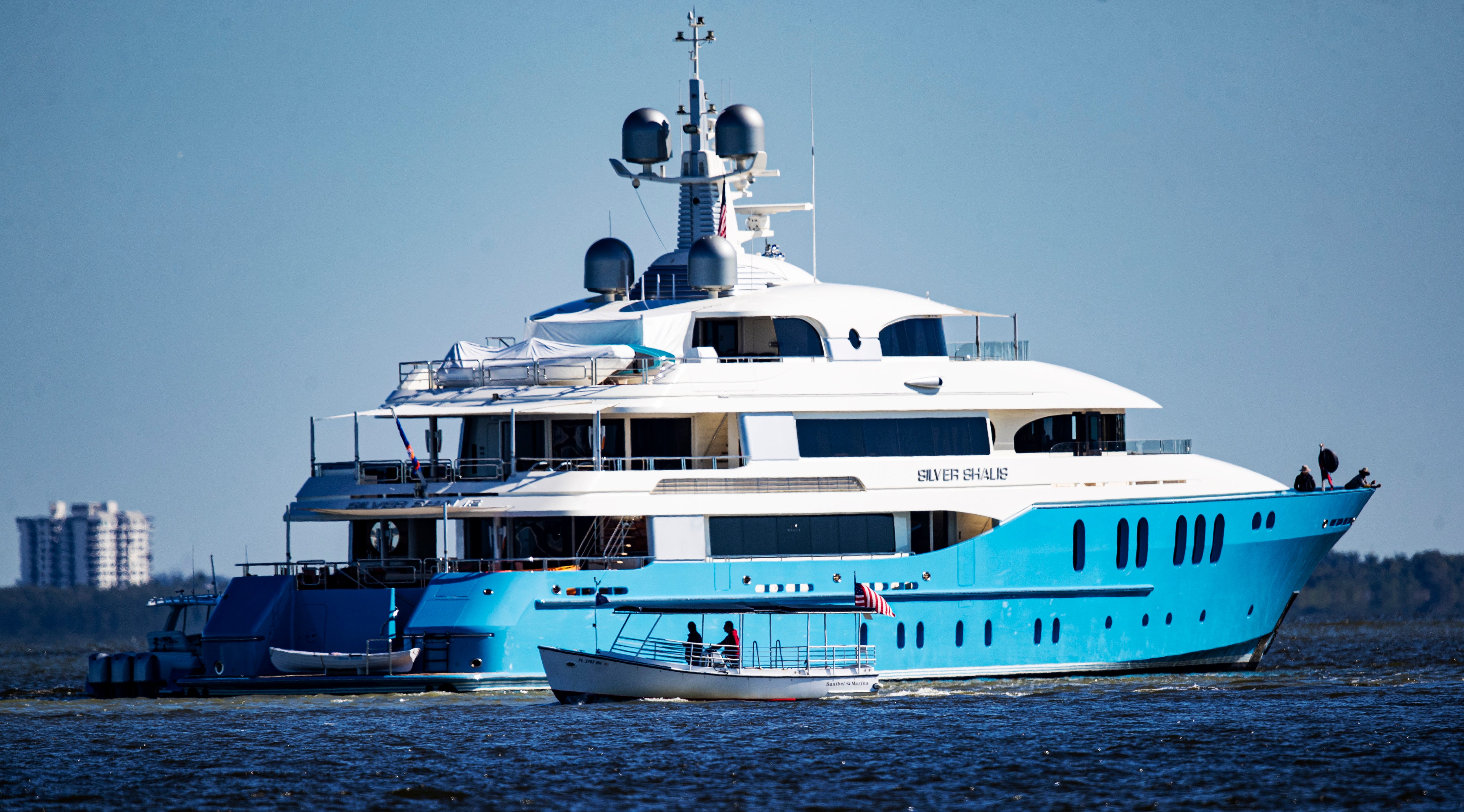 Mega yacht Silver Shalis, owned by NY billionaire, anchored off Sanibel