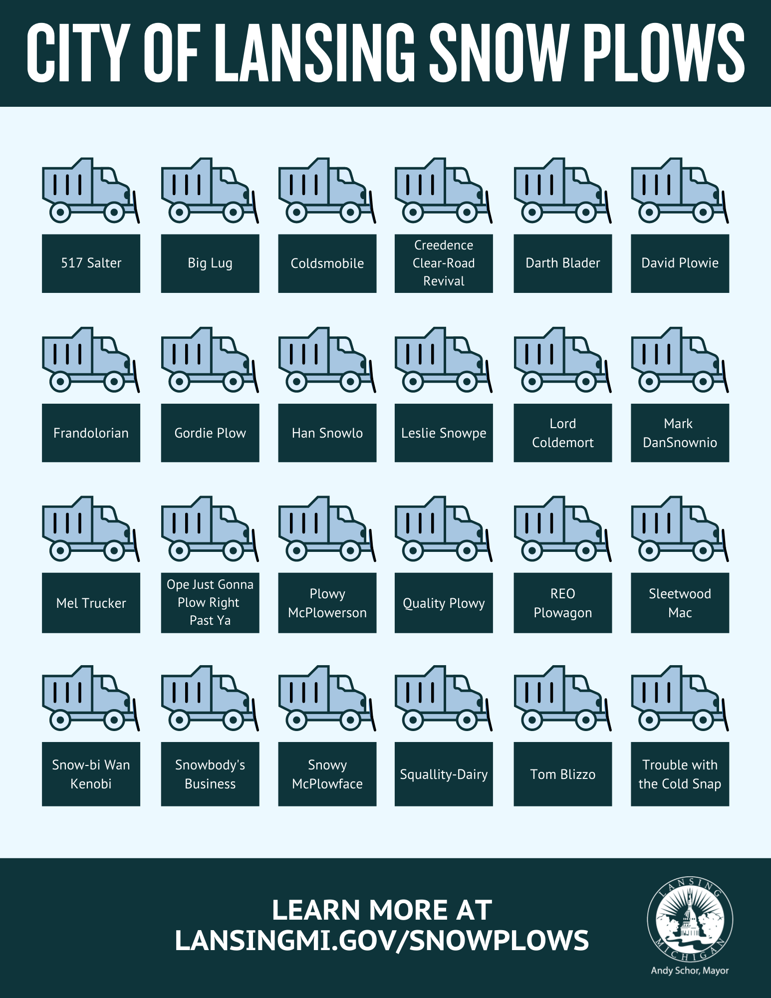 Lansing's punny plow names light up social media after record snowfall