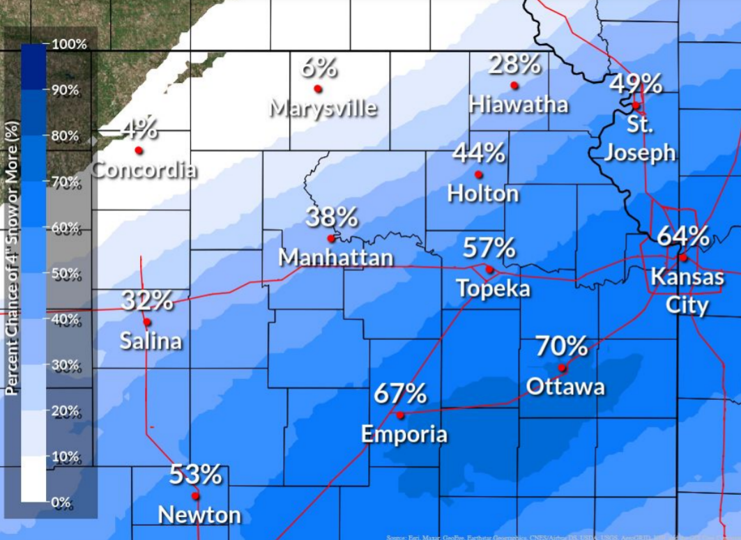 Snow expected in Topeka, Kansas with winter storm Wednesday, Thursday