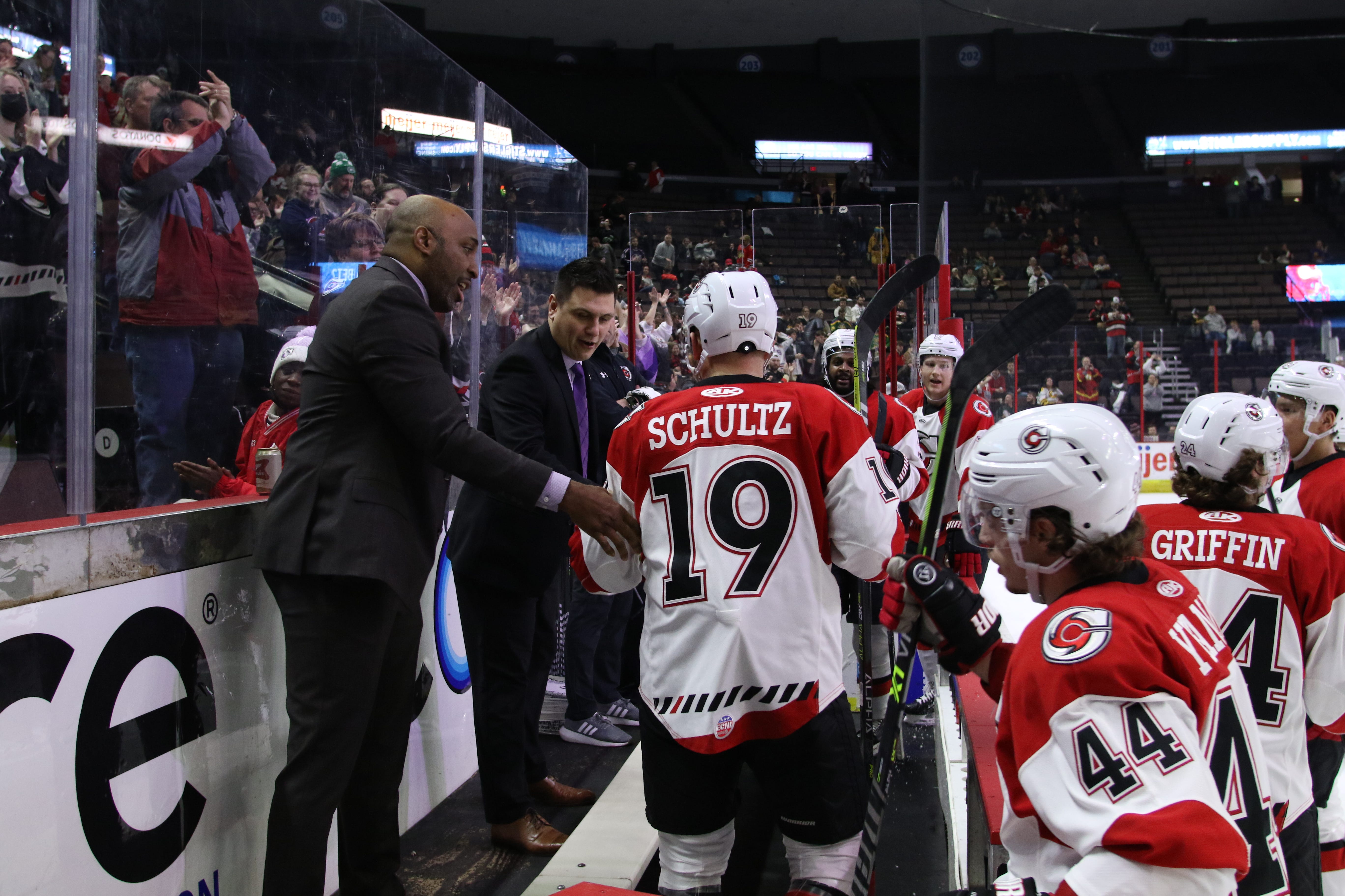 Audio of Jesse Schultz of the Cyclones reaching his 1,000th career point