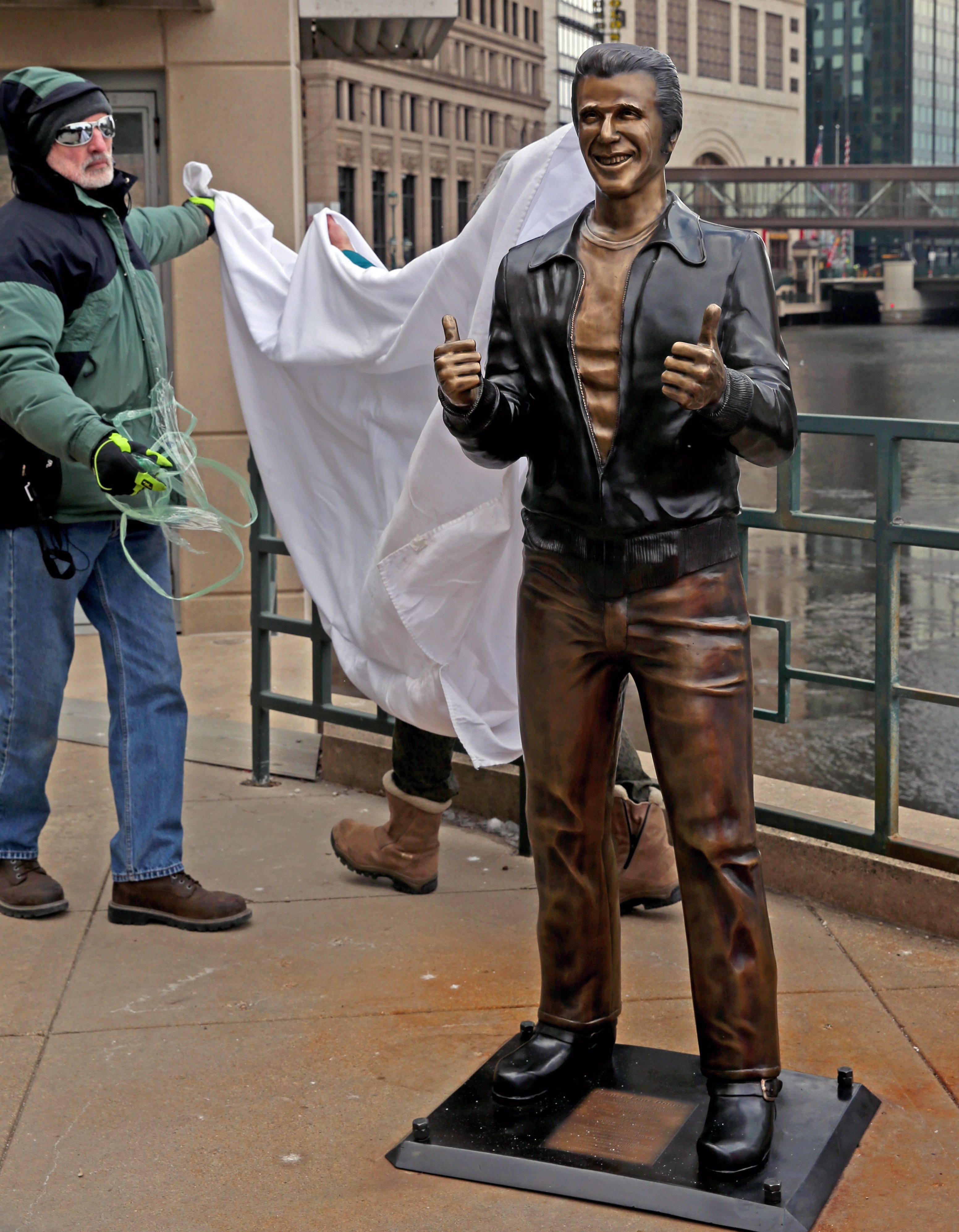 The Bronze Fonz is back on Milwaukee's Riverwalk for 'years to come'