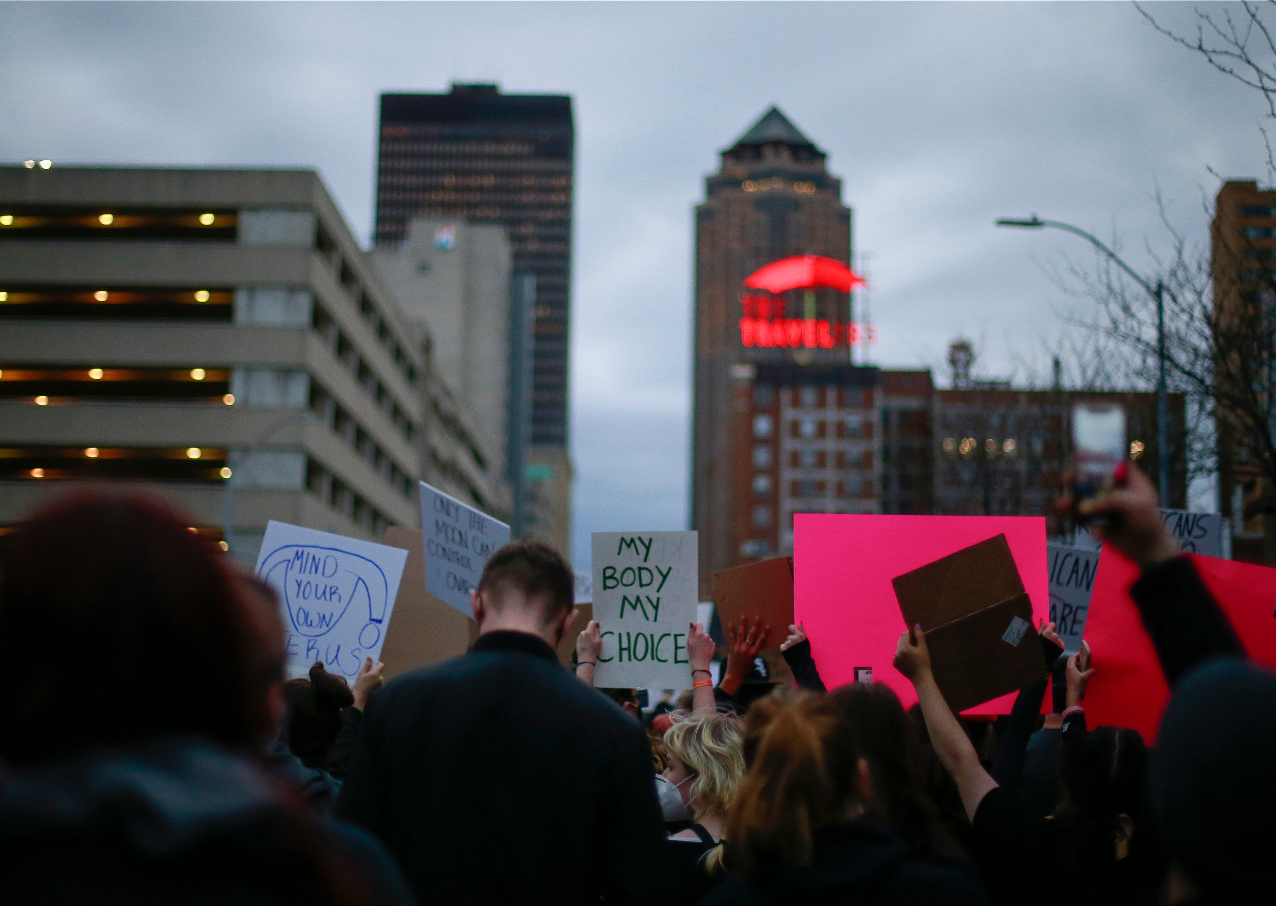 Hundreds in Des Moines protest, march downtown for abortion rights