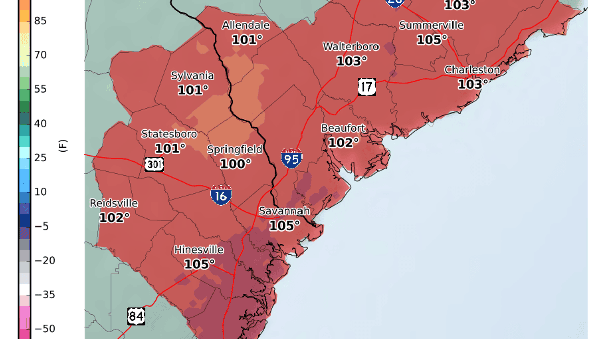 National Weather Service Charleston heat index forecast for late July
