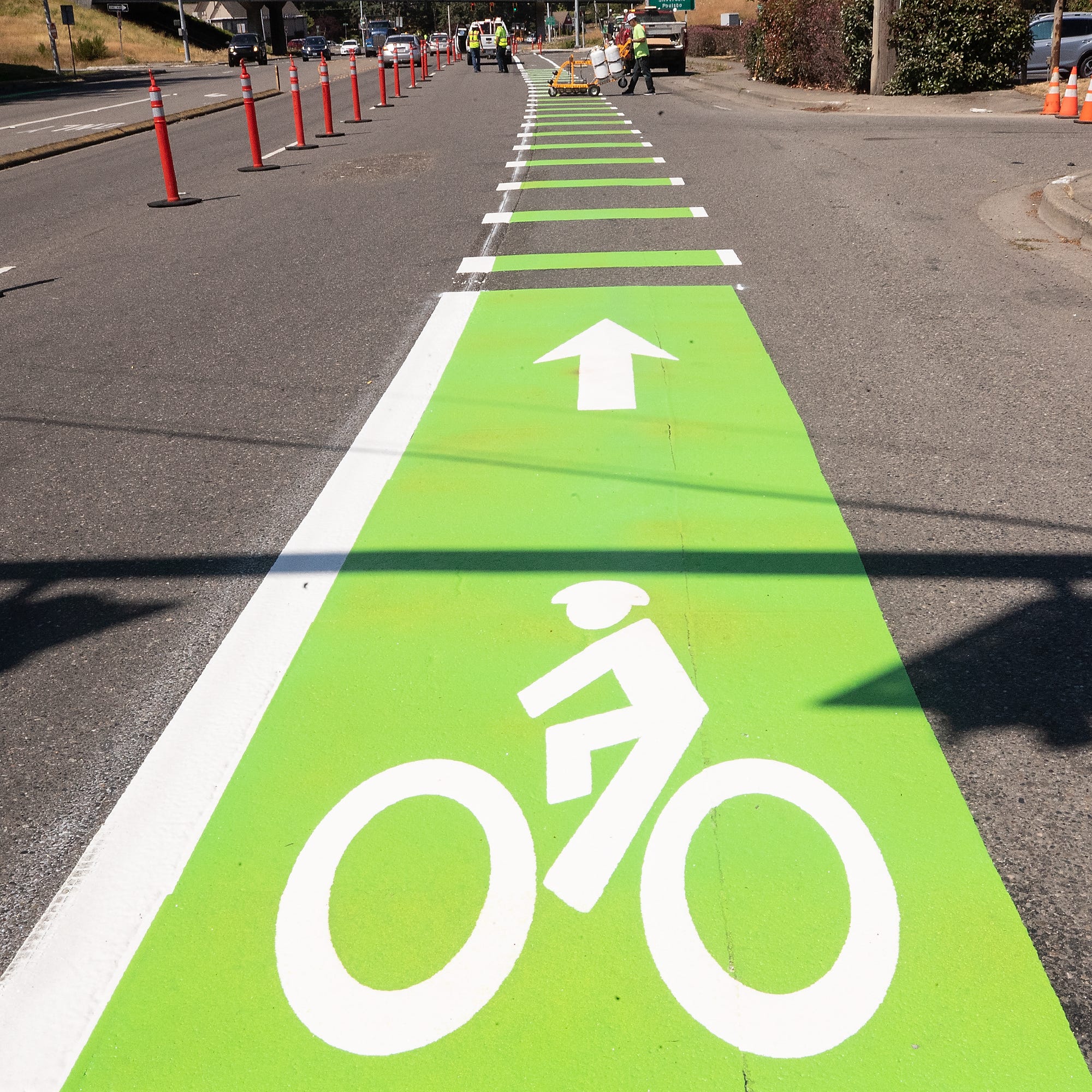 Green-painted bike lanes proliferate in Bremerton — with more to come