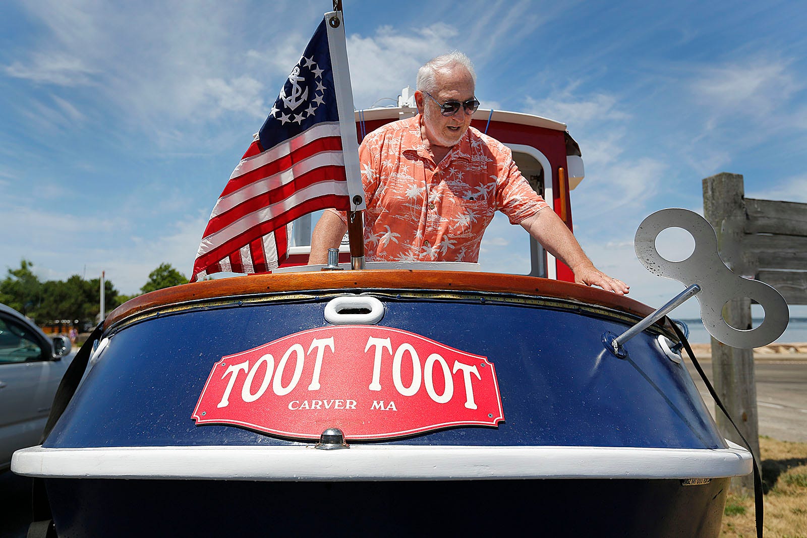 Hand-built tug boat Toot Toot is a staple of Plymouth Harbor