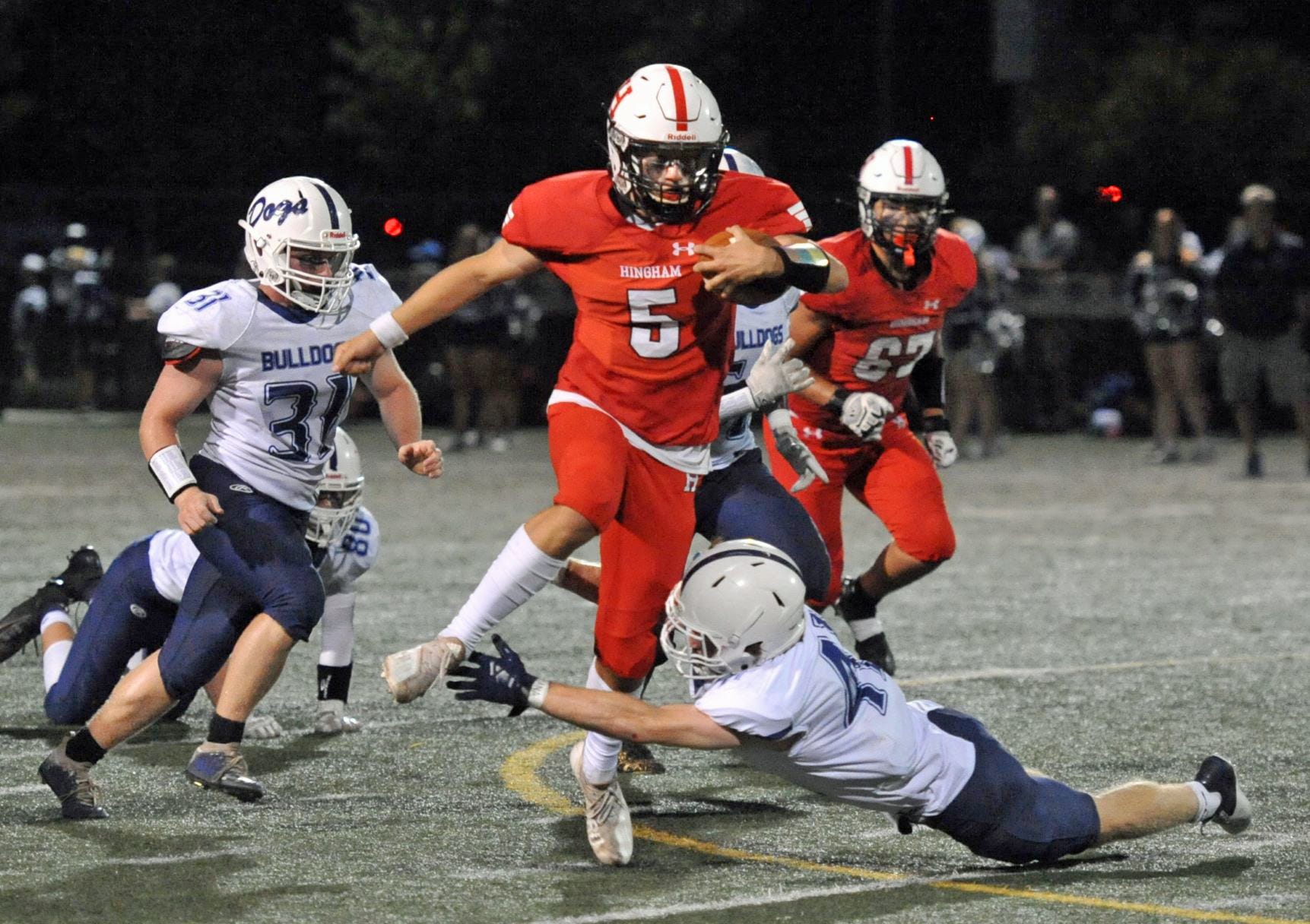 Kicker stars as Hingham High football team holds off Rockland