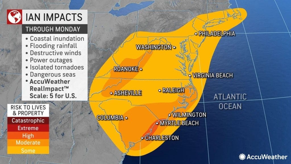 Hurricane Ian projected path central Pennsylvania impact effects
