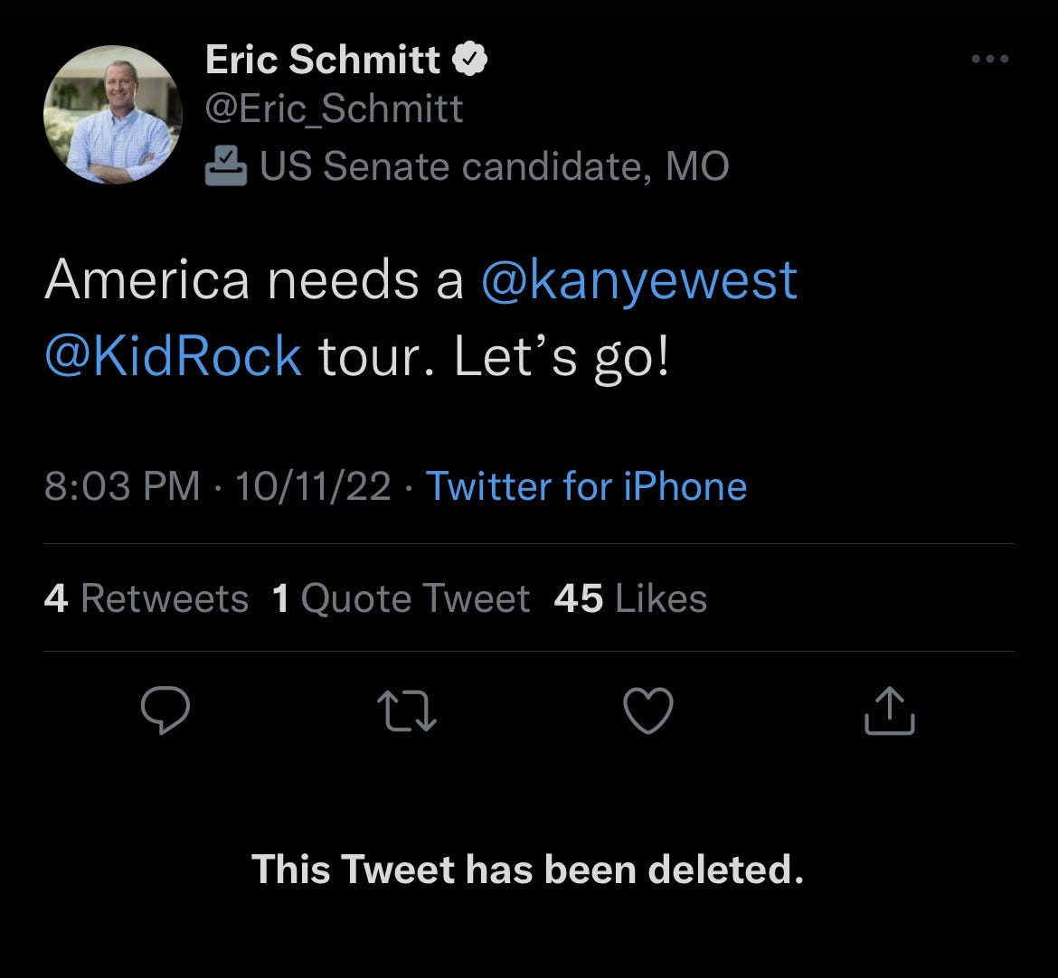 Eric Schmitt tweets support of Ye after rapper's antisemitic comments