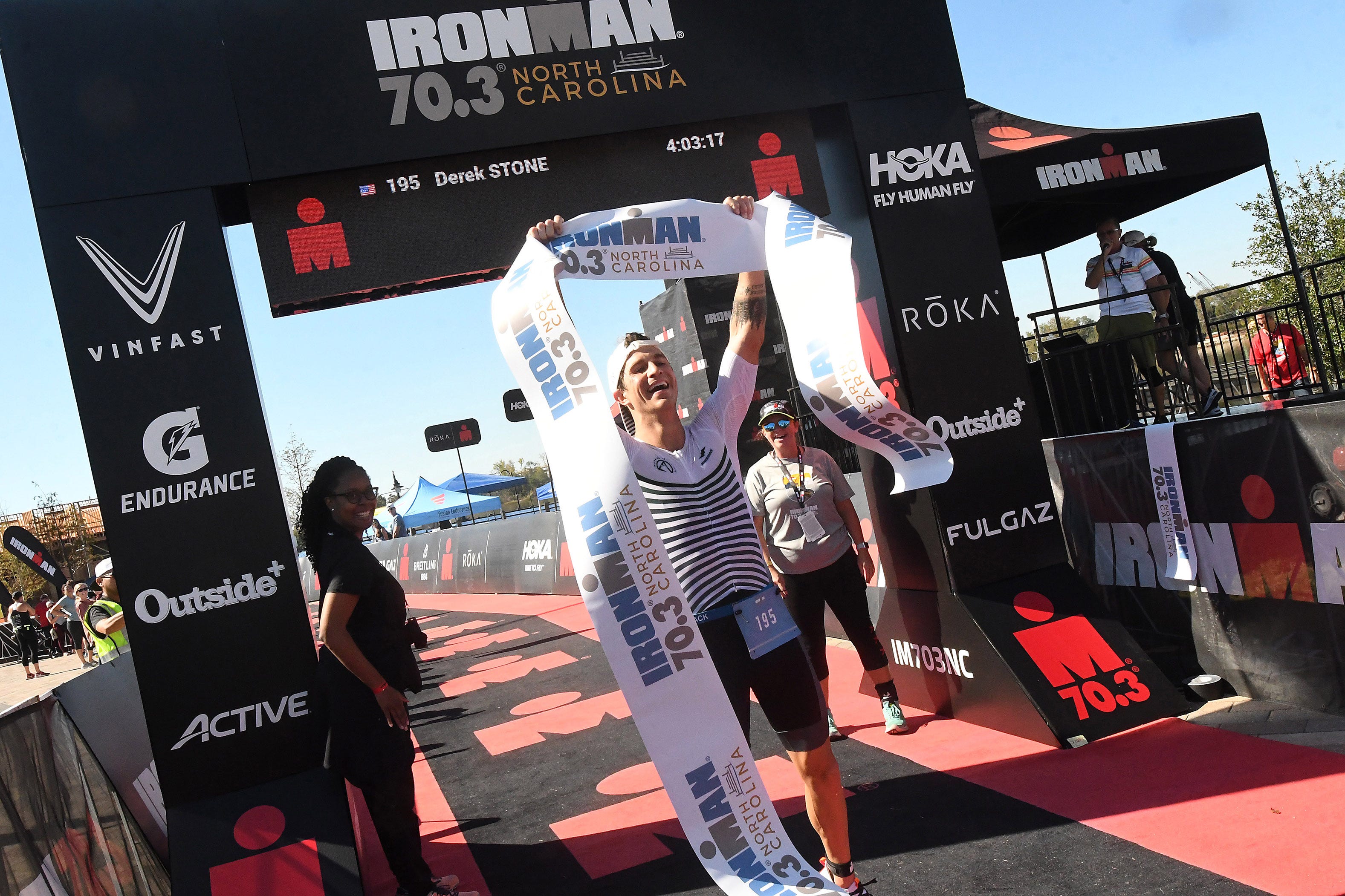 Derek Stone finished first in the 2022 IRONMAN 70.3 North Carolina