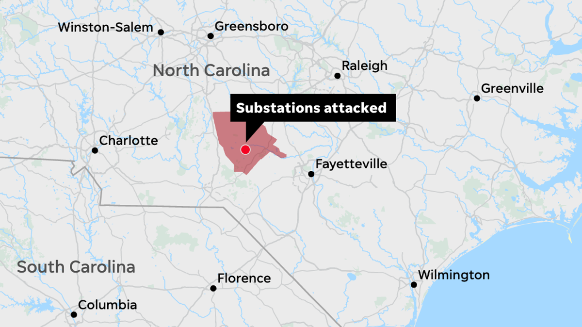 Locations of attacks that caused North Carolina power outages: Graphics