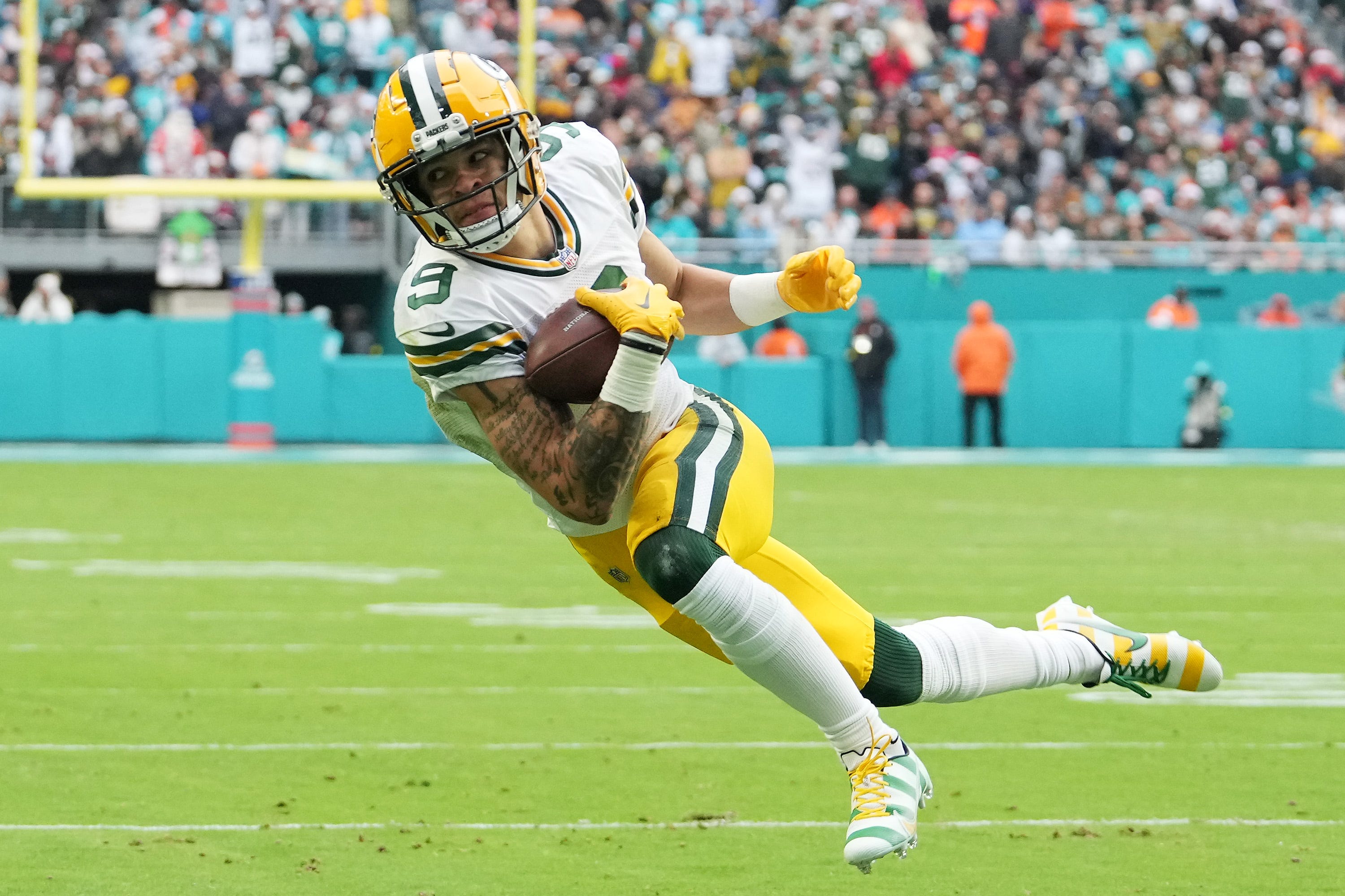 Packers receiver Christian Watson out vs Dolphins with hip injury