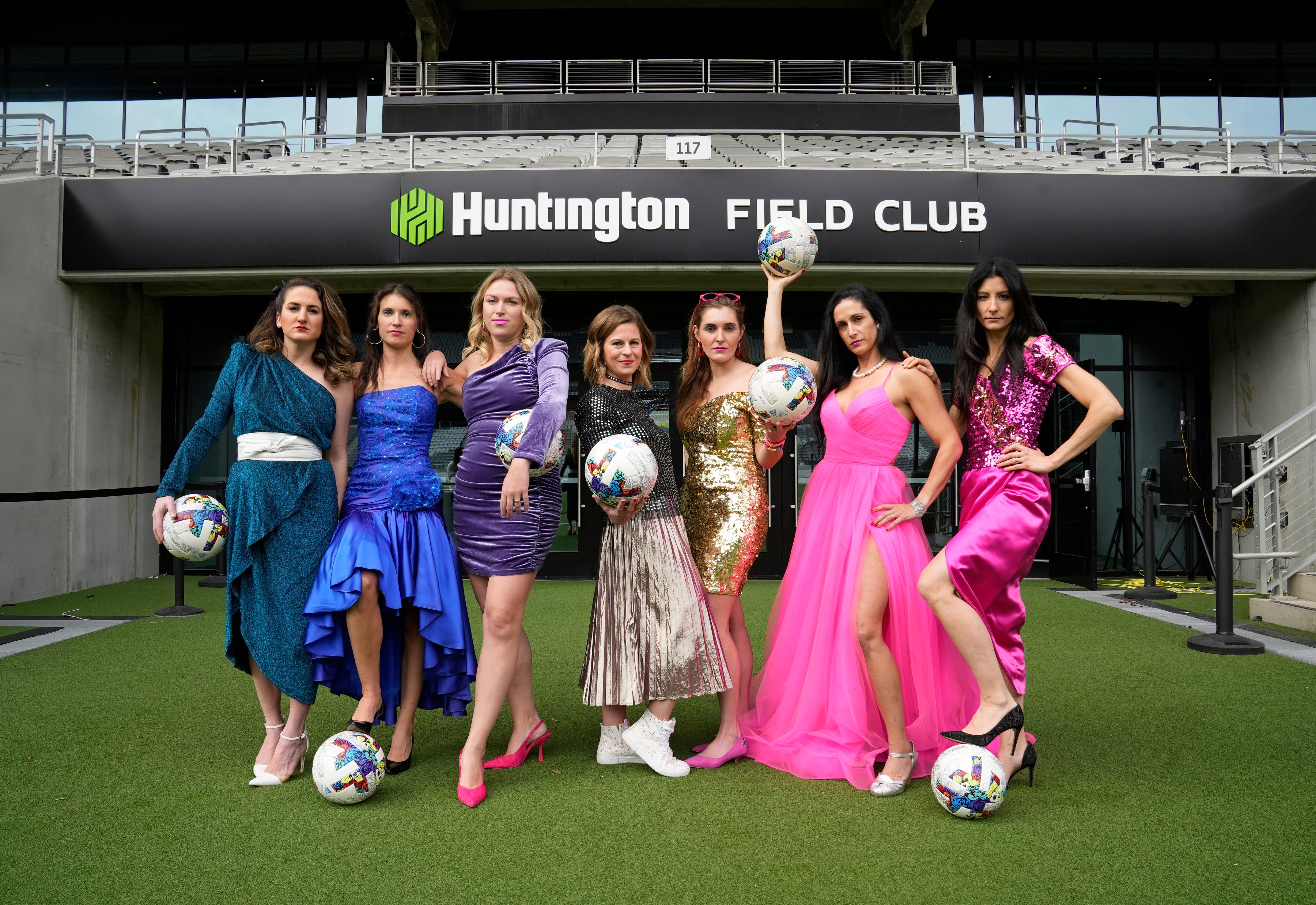 Behind the scenes at the Mom Prom photo shoot at Lower.com Field