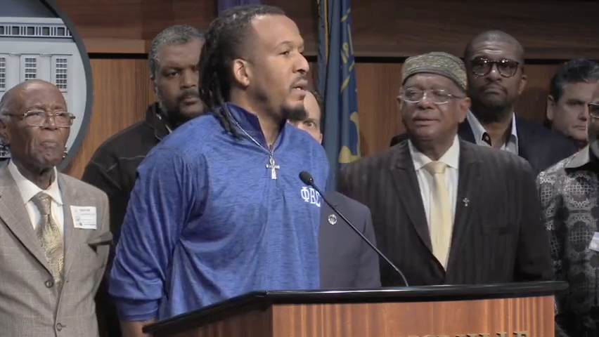 Jason Buckner at Louisville Mayor Craig Greenberg's press conference