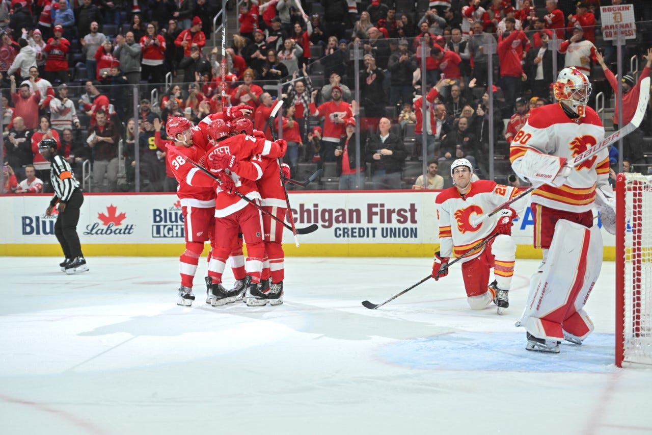 Filip Zadina's third-period goal lifts Red Wings to 2-1 win over Calgary