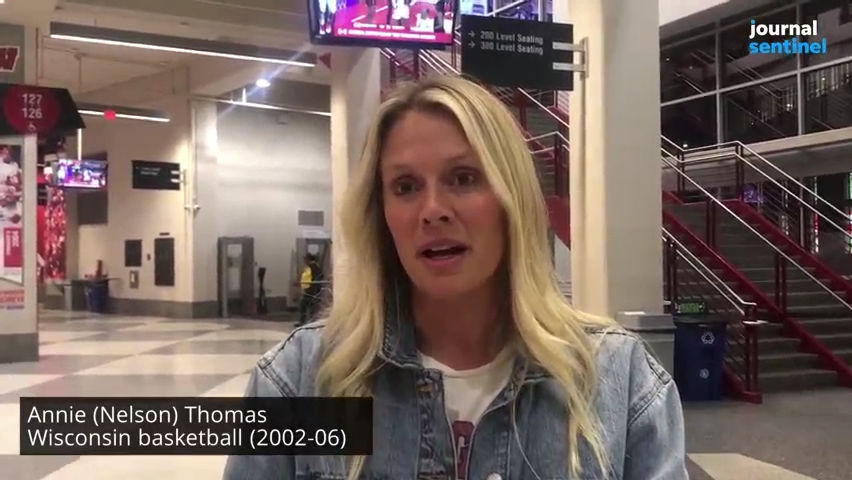 Joe and Annie Thomas talk Wisconsin basketball during women's game